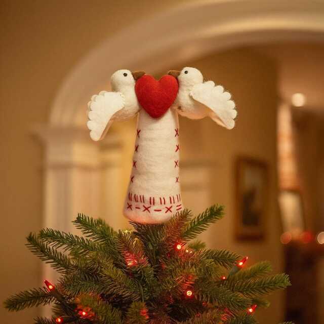 Handmade Needle Felt Delightful Doves Christmas Tree Topper - Fairtrade ...