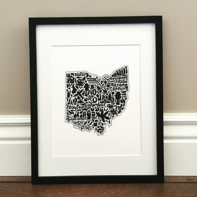 Ohio Map Art Print - Of Original Hand Drawn Map Including Landmarks ...