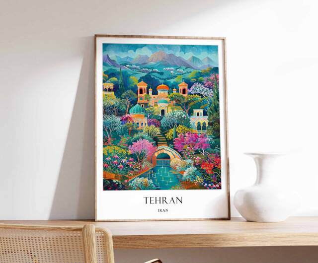Tehran Poster, Iran Persian Middle Eastern Islamic Bazaar Travel Art ...