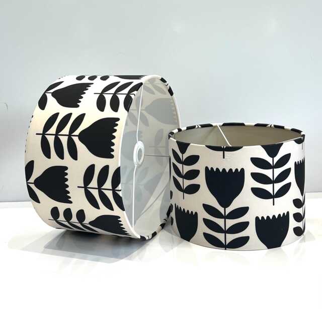 Handmade By Order Luxury Scandi Floral Black & Cream Combination Drum ...