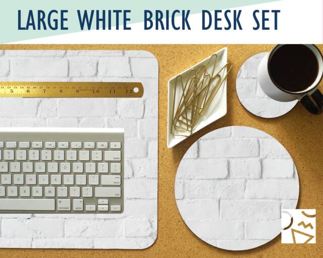 White Brick Print Desk Mat, Mouse Pad & Coaster Set by Etsy | ufurnish.com