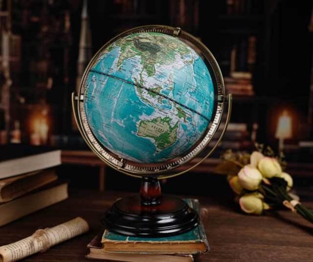 Engraved Wooden Base Rotating World Globe Vintage Home Office Decor by ...