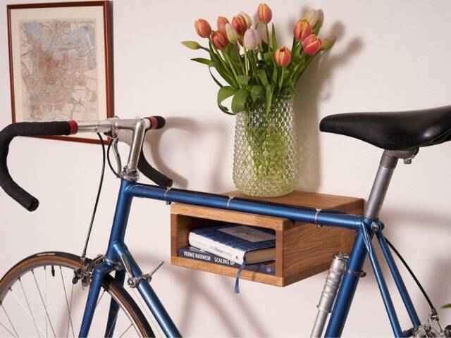 100% Oak Wood Bike Hanger - Shelf Wall Mount Rack Storage Bicycle Dock ...