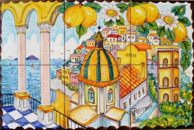 Hand Painted Tile Mural, Positano Italy, Lemons, Backsplash Tiles by ...