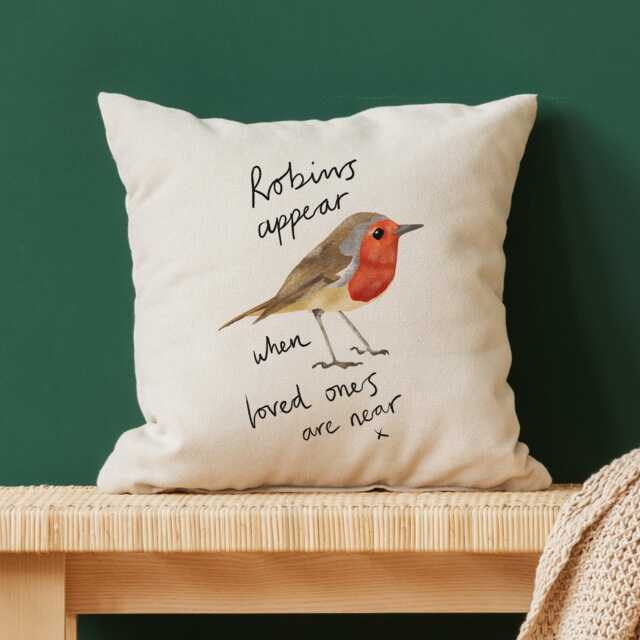 "Robin Memorial Cushion ""Robins Appear When Loved Ones Are Near" by ...