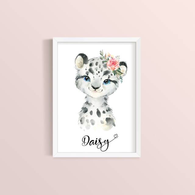 Personalised A4 Snow Leopard Print, Girls, Nursery, Children's Room by ...