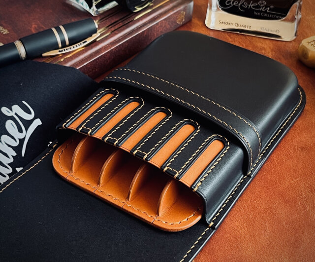 Black Amber Leather 5-Pen Case Luxury Personalized Fountain Pen Holder ...