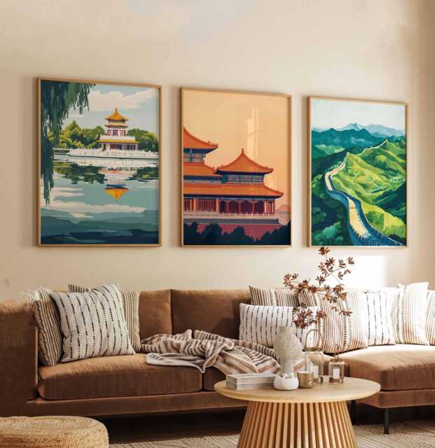 Set Of 3 Beijing Posters, China Travel Wall Art, Chinese Architecture ...