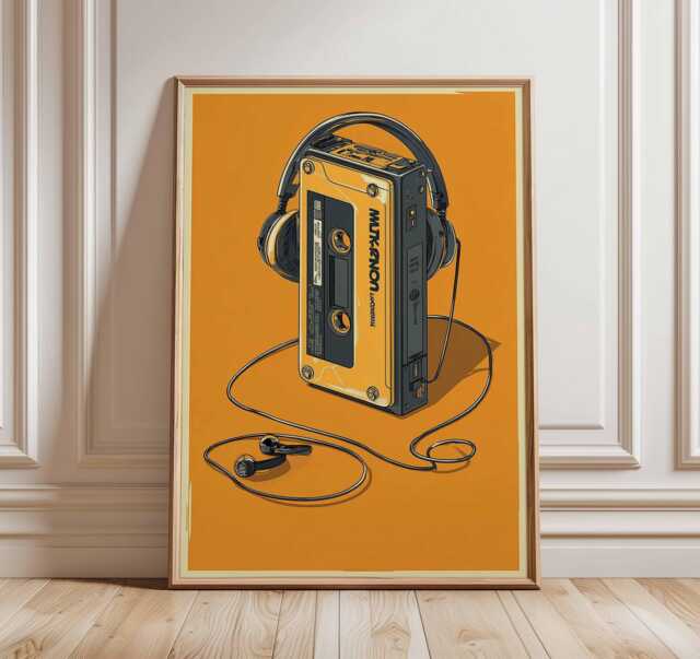 Retro Cassette Player Wall Art Print, Vintage Music Poster, 80S Walkman ...