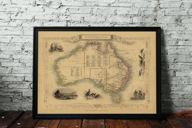 Australia Map, 1851. Old Map Reprint. Linen Backed, Folded Map. Wall ...