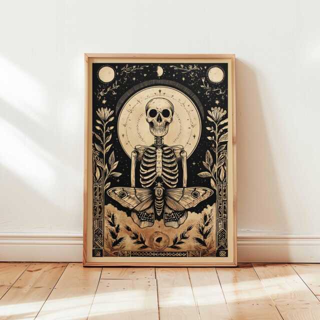 Gothic Skeleton Poster, Dark Angel Wall Art, Celestial Decor, Occult ...