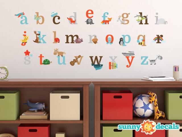 Alphabet Fabric Wall Decals Educational Abc Animals, Reusable ...