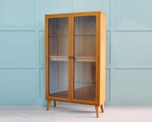 Teak & Glass Upright Display Cabinet/Bookcase On Splayed Wooden Legs ...