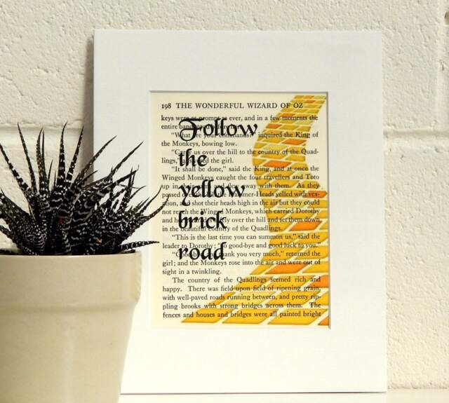 Yellow Brick Road, Wizard Of Oz Vintage Book Page Print, Quirky Quote ...