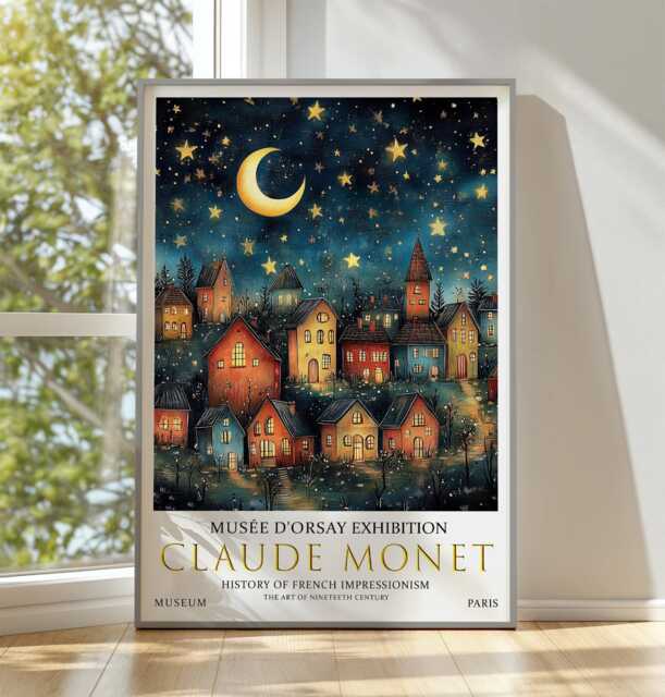 Claude Monet Moon & Stars Print Vintage Night Village Art by Etsy ...