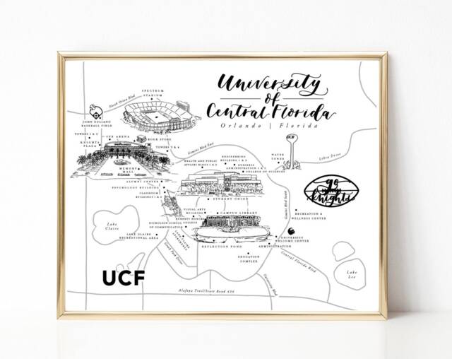 Ucf Campus Map Print, Drawing, University Of Central Florida, College ...