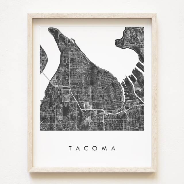 Tacoma Map Black Watercolor Print Washington City Plan - Art Print Uwt ...