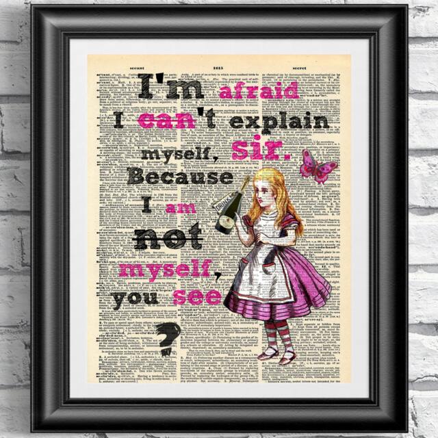 Alice in Wonderland Art Print Funny Quote On Antique Dictionary Page by ...