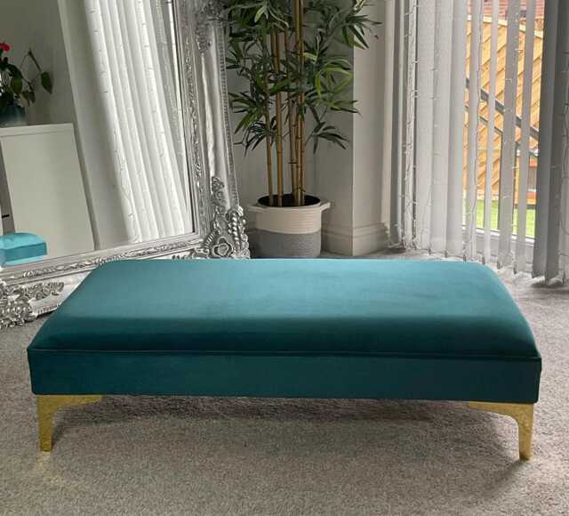 Handmade Velvet Footstool Coffee Table Bench Teal Flat Top Pouffe by ...