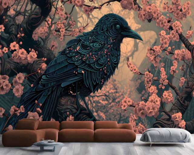 Raven & Blossom Mural, Easy-Install Peel Stick Wallpaper by Etsy ...