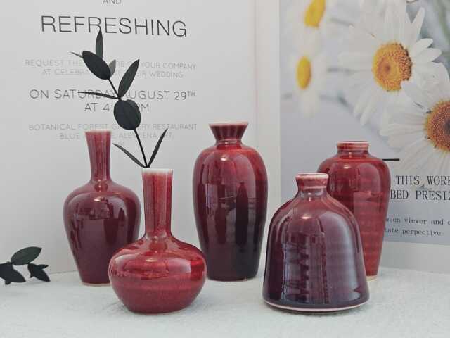 Handmade Ceramic Red Bud Vase - Memorial Vase, Bookshelf Decor Pottery ...