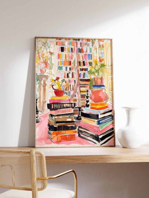 Vintage Bookshop Poster, Book Shop Print, Lovers Gift, Reading Antique ...
