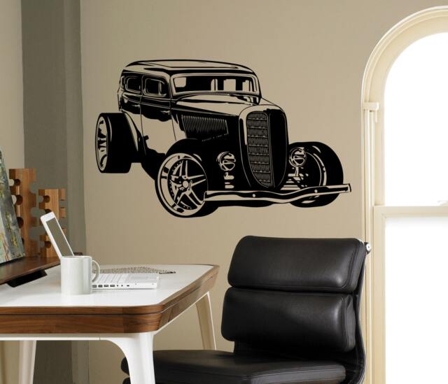 Hot Rod Roadster Wall Decal Classic Retro Car Vinyl Sticker Racing Home ...