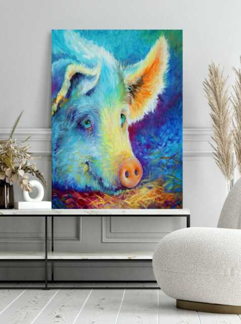 Blue-Eyed Pig Face Art Vibrant Colors, Modern Wall Canvas Or Poster by ...