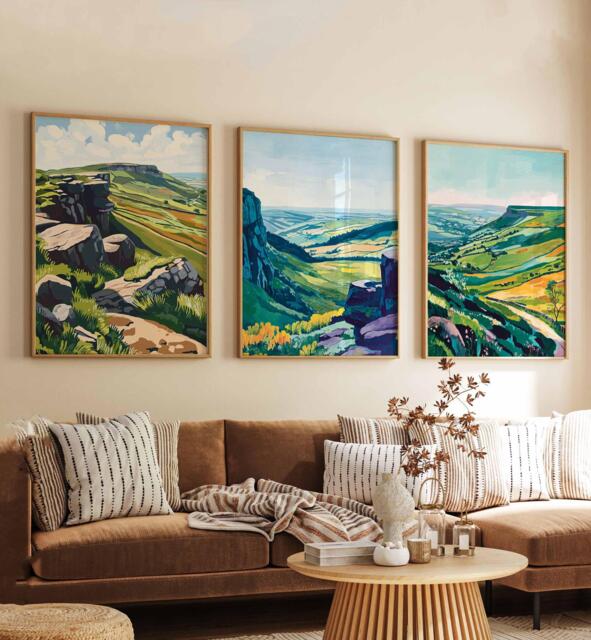 Set Of 3 Stanage Edge Posters - Peak District Art Prints Scenic Cliff ...