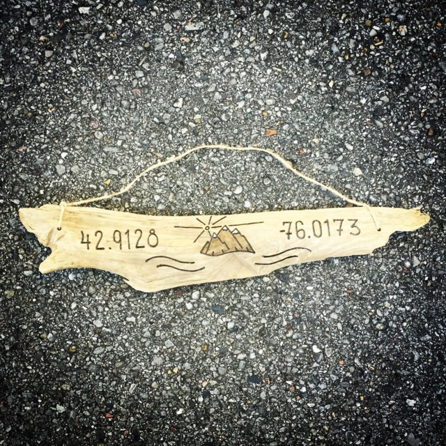 Rustic Mountainscape Wood Coordinates Sign - Driftwood Mountain Lodge ...