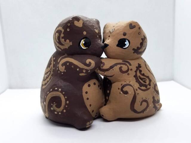 Hugging Brown Bears With Unique Designs Couple Figurine Hand Painted 3D ...