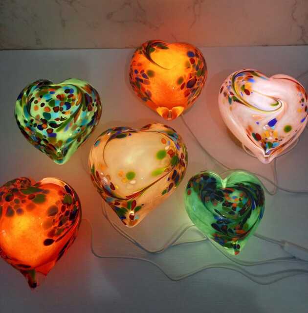 Iridescent Heart Glass Lamp Handmade Led Mood Light, Romantic Decor by ...