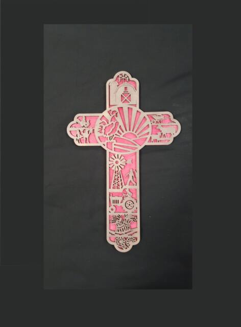 Small Farm Themed Wooden Cross Wall Decor - Laser Cut Birch Wood by ...