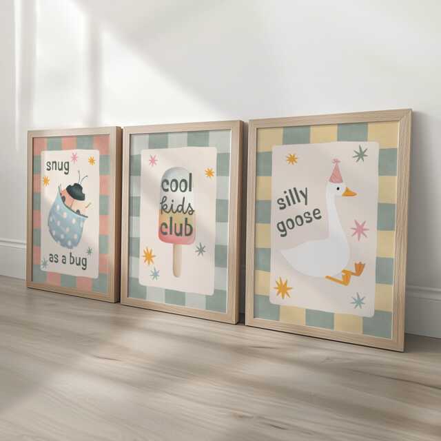 Checkerboard Nursery Print Set - Snug As A Bug, Cool Kids Club, Goose ...