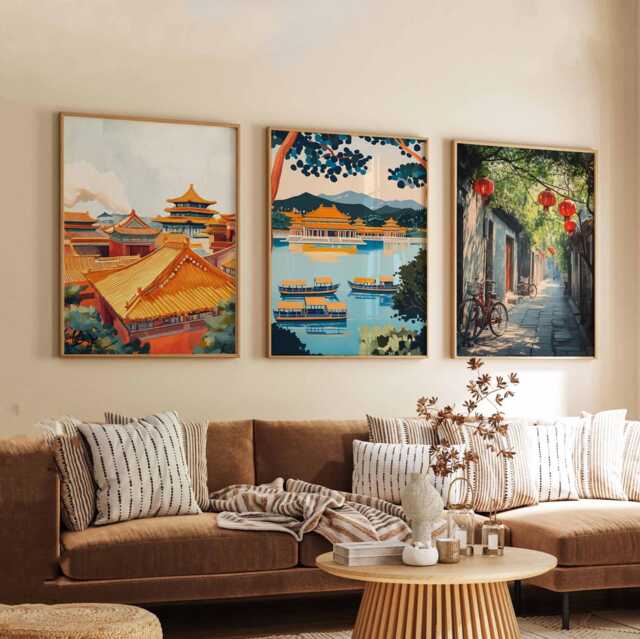 Set Of 3 Beijing Posters, China Travel Wall Art, Chinese Architecture ...