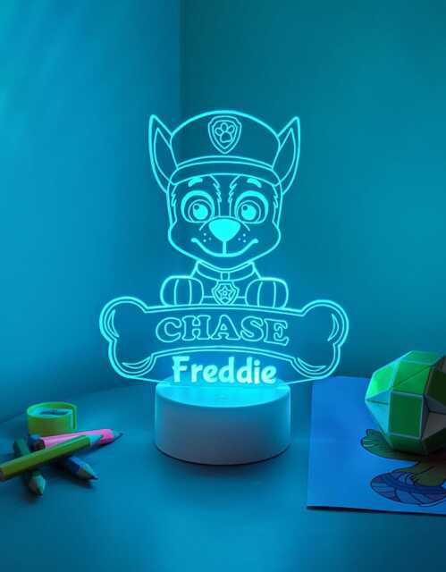 Personalised Chase Paw Patrol Led Night Light Remote Controlled ...