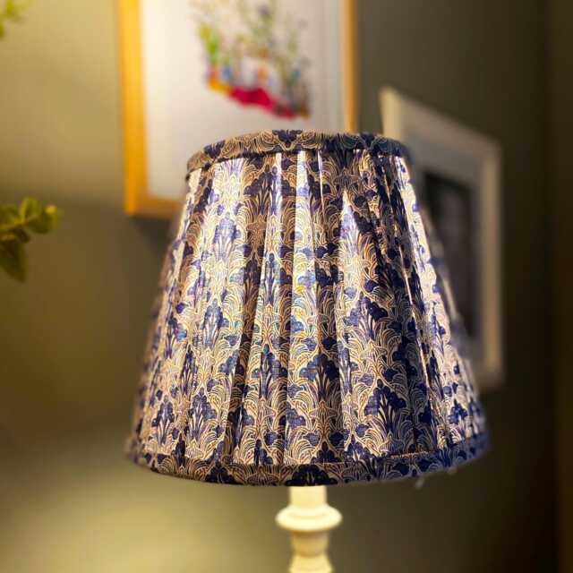 Handmade Gathered Blue Art Deco Fabric Lampshade - French Style Cottage ...