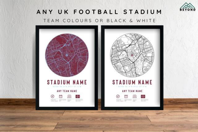 Any Football Stadium Custom Map Print & Frames Gift For Him Dad Son ...