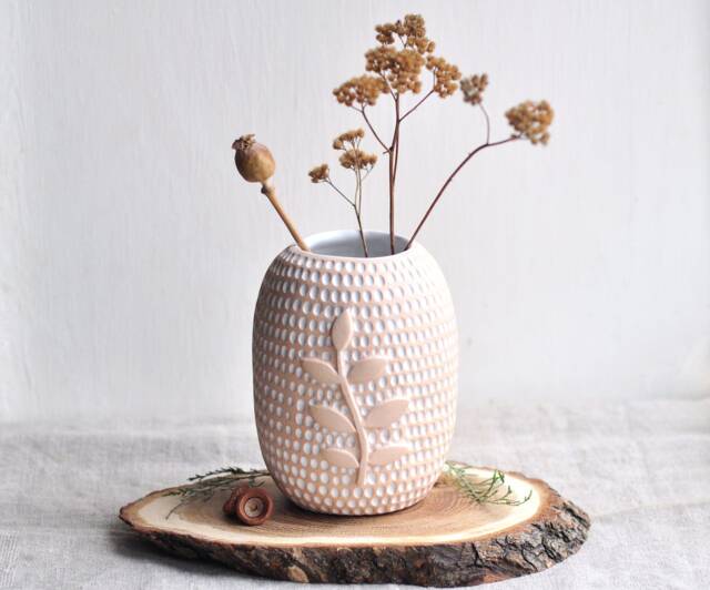 Handmade Beige Ceramic Vase Oval Stoneware Pottery With Twig by Etsy ...