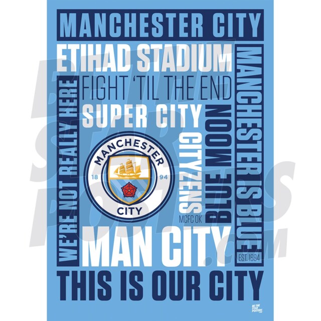 Manchester City Fc Word Poster - Officially Licensed Product A4/A3 A2 ...