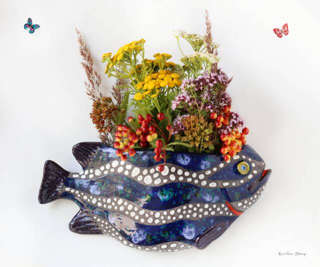 Handmade Ceramic Fish Wall Vase Home Garden Decor - Made To Order by ...