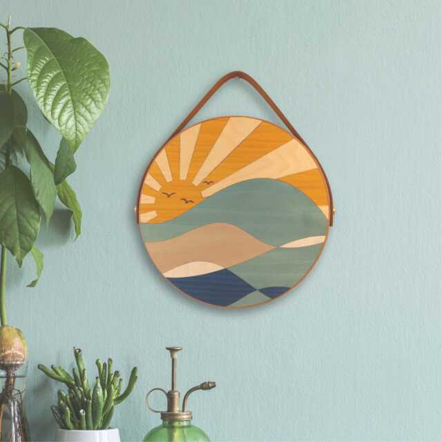 Sunshine Sea Wave Wooden Hanging Artwork // Handmade, Real Wood Inlay ...