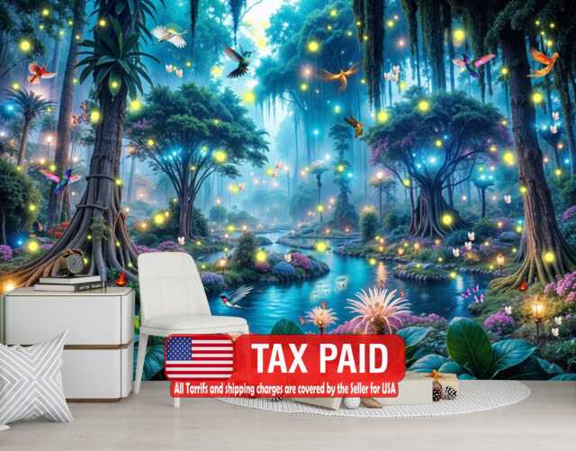 Enchanted Magical Forest Wallpaper Mural, Peel & Stick Wall Decal by ...