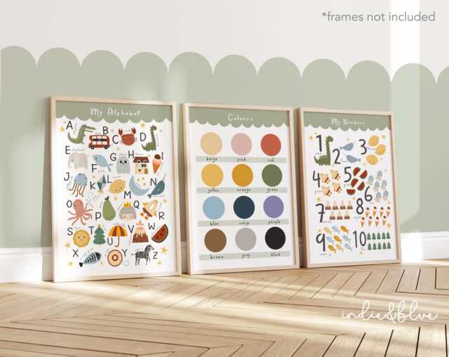 Set Of 3 Educational Learning Prints, Colours Print, Alphabet & Numbers ...