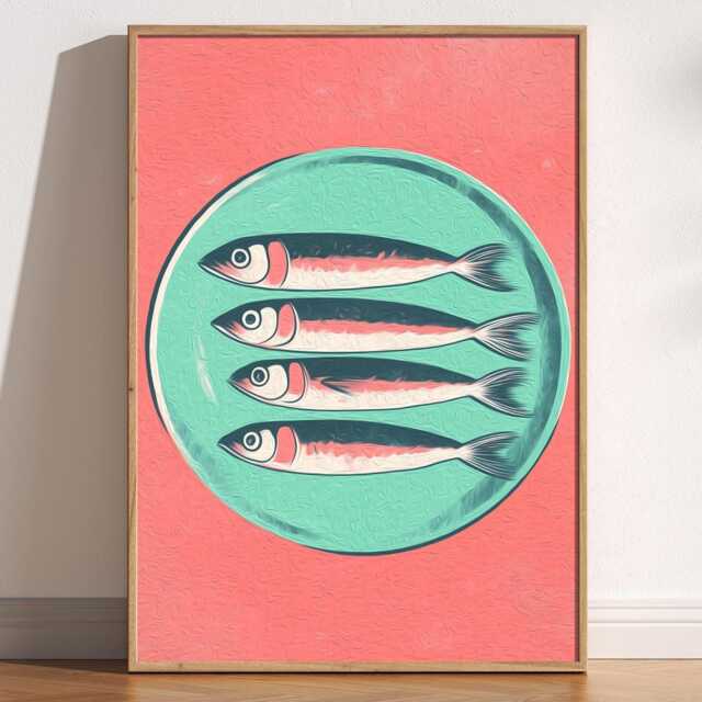 Retro Sardines Plate Print Mid-Century Modern Kitchen Wall Art by Etsy ...