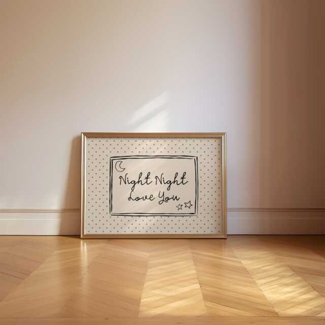 Mid Century Retro Night Love You Print, Cute Vintage Bedroom Art ...