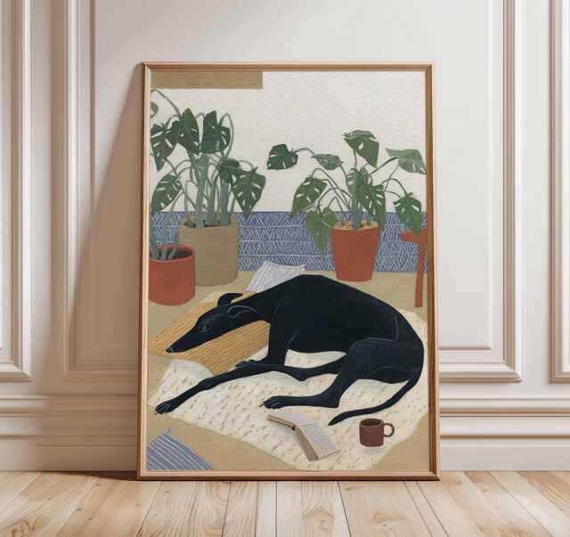 Greyhound Dog Art Print, Minimalist Pet Portrait Wall Decor, Modern ...
