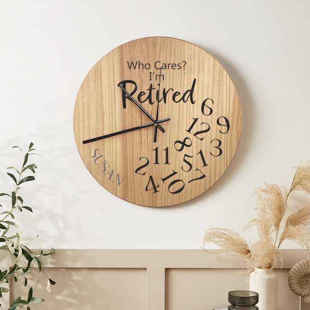 Personalised Retirement Clock, Custom Retired Gift, Wooden Wall 30cm ...