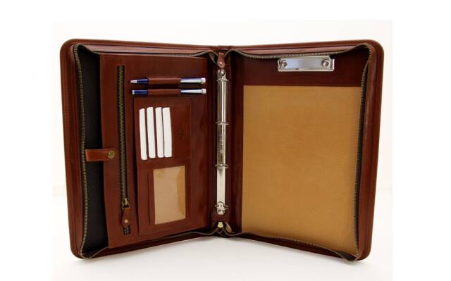 Noda Italian Genuine Leather Zipped Business Conference A4 Folder Ring ...