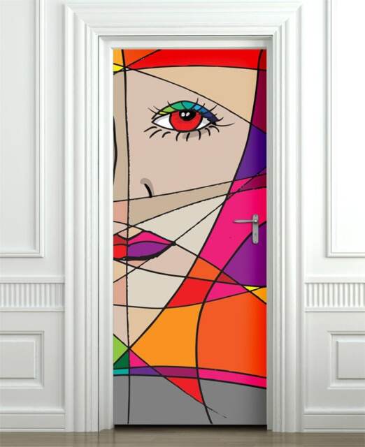 Abstract Wall Decal, Sticker, Woman Face Door Decor, Of A Colors Mural ...
